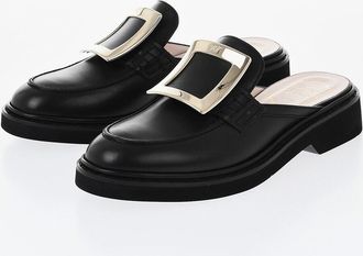 Roger Vivier Leder-Mules mit gro&szlig;er Frontplatte in Goldoptik Roger Vivier