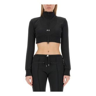 Courr&egrave;ges Femme, Sweatshirts et sweats &agrave; capuche, Noir, Taille: 42 FR Maxi Rib Tracksuit Cropped Jacket