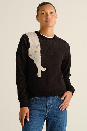 Dedicated Damen vegan Pullover Arendal Long Cat Schwarz