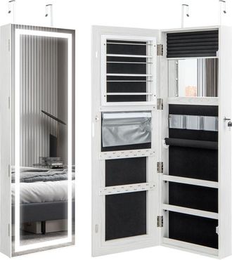 Costway Armoire &agrave; Bijoux avec Bandeau Lumineux led et &Eacute;cran Tactile, Organisateur Verrouillable avec Miroirs Interne/Externe, pour Maquillage et Rangement