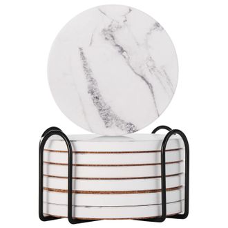 Star Point Getr&auml;nkeuntersetzer, Marmor-Stil, Keramik, rund, mit Korkboden und Halter, geeignet f&uuml;r Arten von Tassen, Holztisch, 10,2 cm (Marmor), 6 St&uuml;ck