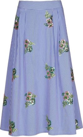 Marie M&eacute;ro Femme, Jupes, Bleu, Taille: 38 FR Jupe bleue ray&eacute;e avec sequins