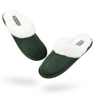 Dunlop Hausschuhe Damen Plüsch, Flauschige Pantoffeln Damen, Antirutsch Sohle und Memory Foam (38 EU, Schnittlauch Grün, numeric_38)