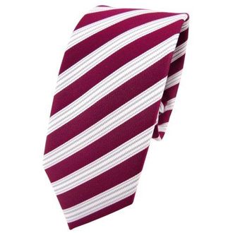 TigerTie étroit cravate rouge beere bordeaux argent blanc rayé - Tie