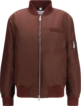 Off-white Embroidered Logo Nylon Bomber Jacket - Brown