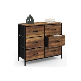 IDMarket Kommode mit 6 Schubladen aus Stoff palpat 80 cm mit Altholzeffekt Aufbewahrungsm&ouml;bel Industriedesign