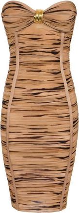 Elisabetta Franchi Femme, Robes, Brun, Taille: 38 FR Robe Midi &Eacute;paule Nue Imprim&eacute; Tigre