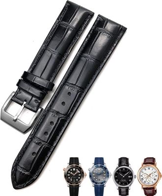 Generic 18 mm, 20 mm, 22 mm echtes Rindslederarmband mit Schmetterlingsverschluss, geeignet für das Omega 300-Armband