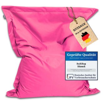 BuBiBag Riesen Sitzsack XXL mit F&uuml;llung, Outdoor Sitzs&auml;cke f&uuml;r Kinder und Erwachsene, Beanbag mit waschbarem Bezug & &uuml;ber 3 Mio. EPS-Perlen (Pink 190x145cm)