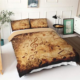 Generic Retro Bettwäsche 135x200 4teilig 2 Bettbezüge 135 x 220 cm Musiknoten Bettbezüge Set Weich Atmungsaktiv 3D Wendebettwäsche mit 2 Kissenbezügen M/5739