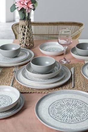 Hermia Elegant 24-Piece Ceramic Dinner Set, Stone Color | 100% Antibacterial, Eco-Friendly, Easy-Clean | Dishwasher Safe, Perfect for Stylish Dining