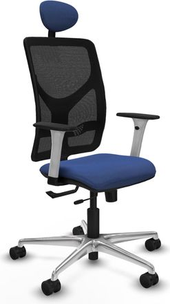 Piqueras y Crespo B&uuml;rostuhl ohne Rollen, mit wei&szlig;en und schwarzen Armlehnen, h&ouml;henverstellbare Lendenwirbelst&uuml;tze und festes Kopfteil, Schwarz/Marineblau