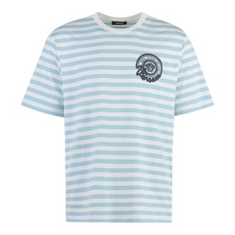 Versace Gestreiftes Baumwoll-T-Shirt - - Tops - Herren - Blau - S