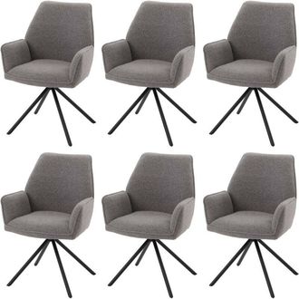 Hhg [NEUWERTIG] 6er-Set Esszimmerstuhl HHG-490, K&uuml;chenstuhl Stuhl Armlehne, drehbar Auto-Position, Stoff Boucl&eacute; &Ouml;ko-Tex MVG hellgrau