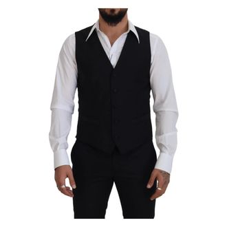 Dolce & Gabbana Elegante Schwarze Einreihige Weste - - Suits - Herren - Schwarzk - L