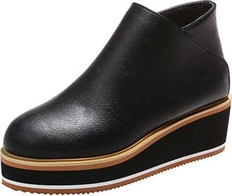 Generic Bottes &agrave; plateforme de grande taille avec semelle &eacute;paisse pour femme avec bout rond, fermeture &eacute;clair lat&eacute;rale, couleur unie, style international, cha