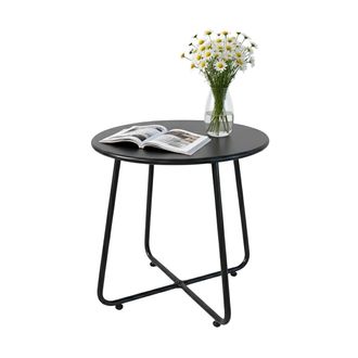 Relaxdays Beistelltisch Metall, HxD: 46 x 44 cm, wetterfest, Tisch f&uuml;r drinnen & drau&szlig;en, runder Balkontisch, schwarz