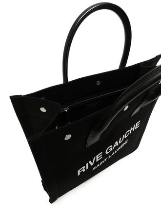 Saint Laurent Womens Rive Gauche Logo Tote Bag Black >