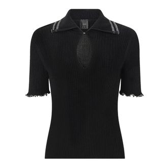 Pinko Geripptes Polo-Shirt aus Baumwollmischung - - Tops - Damen - Schwarzk - M
