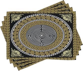 Abakuhaus Greek Key Platzmatten, Klassische Filigrane, Tischdeco aus Farbfesten Stoff für das Esszimmer und Küch, Blassgelb Weiß Schwarz