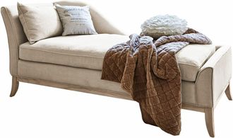 Loberon Chaiselongue Alphonse, weich gepolstert, zierender Keder, klassisches Design, Sitzm&ouml;bel, Sofa, Leinen, Eichenholz, Kiefernholz, beige