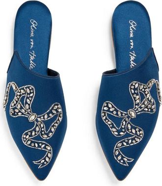Olivia Von Halle Satin Embellished Contessa Slippers Size 40