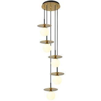Aluminor Aluminor - Suspension, Suspension ronde cinq lampes Cascade Or en Metal