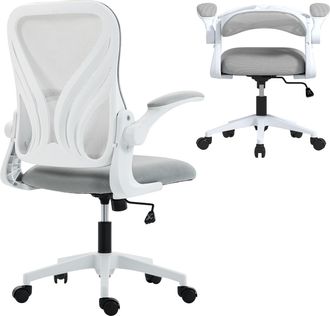 HOMCOM B&uuml;rostuhl, Mesh-Schreibtischstuhl mit klappbarer R&uuml;ckenlehne, hochklappbarer Armlehne, Lendenwirbelst&uuml;tze, Kippfunktion, Schwenkr&auml;der f&uuml;r Home Office,