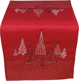 Matches 21 Tischläufer Weihnachten 40x90 cm rot mit Tannenbaum Stick - Weihnachtstischläufer als Tisch-Deko