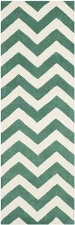 Safavieh Tapis Contemporain Pour Salon, Salle à manger, Chambre à coucher - Chatham Collection, Tapis à poil court, Sarcelle et Ivoire, 69 X 213 cm