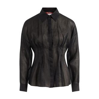 Max Mara Lang&auml;rmeliges Hemd aus Ramie-Canvas - - Blouses & Shirts - Damen - Schwarzk - S