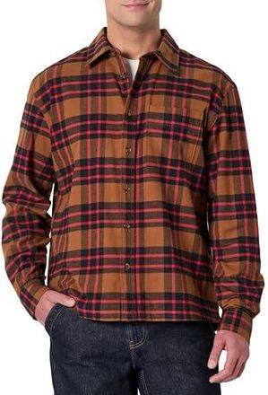 Amazon Essentials (S&eacute;lection de Demi) Chemise en Flanelle &agrave; Manches Longues, Coupe D&eacute;contract&eacute;e Homme, Brun Ch&acirc;taigne Fonc&eacute; Rouge Plaid Simple, XXL