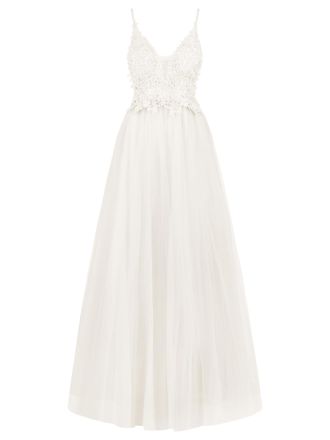 Apart Fashion Apart Frauen T&uuml;ll Abendkleid, Florale Spitze mit Strasssteinen, V-Ausschnitt langes Partykleid, Spaghetti-Tr&auml;ger, Stylish Backless Design, Perfekt f&uuml;r