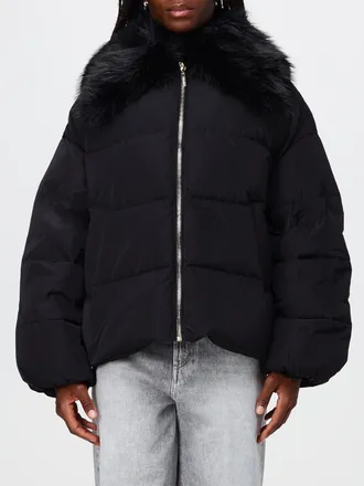 Twinset Doudoune courte en nylon d&eacute;perlant avec col en fausse fourrure amovible