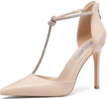 Queen Helena K3217 Chaussures élégantes à talons aiguilletés avec strass pour femme, Nude Pu, 39 EU