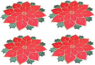 Lurrose 4 St&uuml;ck Weihnachts Tischsets Platzsets mit Weihnachtsstern Motiv Hitzebest&auml;ndig 40cm Rotes Leinen mit Schaumstoff Dekorative Isolier Untersetzer f&uuml;r F