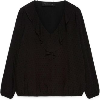 Fiorella Rubino Femme, Blouses et Chemises, Noir, Taille: 54 FR Blouse plumetis &agrave; pois avec volants