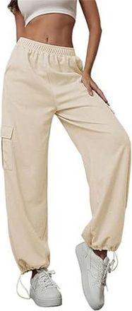 Generic Pantalon de surv&ecirc;tement cargo ample taille haute pour femme, pantalon de jogging Y2K, tendance, d&eacute;contract&eacute;, automne avec poches, abricot, XXL