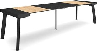 Skraut Home | Ausziehbarertisch | Multifunktionaler ausziehbarer | 300 | Für 14 Gäste | Hölzerne Beine | Moderner Stil | Schwarz Eiche