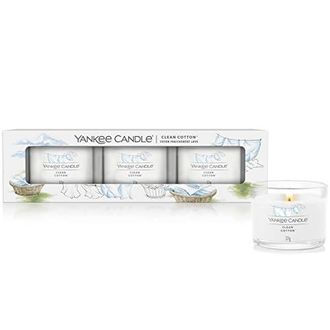 Yankee Candle Company Yankee Candle coffret cadeau de bougies parfumées | Bougies votives remplies « Coton frais » | Mélange de cires de soja | Lot de 3