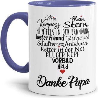 Tassendruck Lustige Tasse mit Spruch für Papa - Danke Papa - Kaffee-Tasse/Geschenk-Idee Väter/Vatertagsgeschenk/Geburtstag/Vatertag - Innen & Henkel Cambridge Bla
