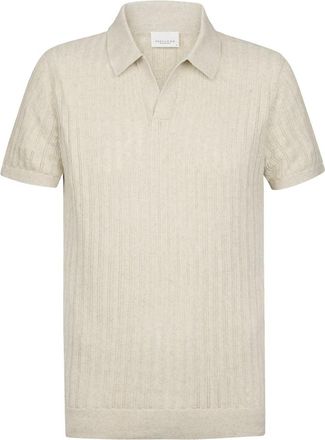 Profuomo Poloshirt aus einem gestreiften Baumwollstrick mit Leinen in