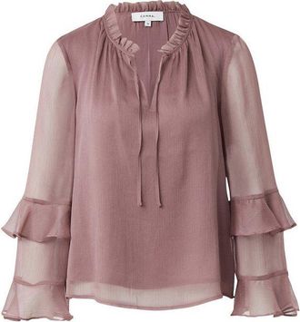 Comma Langarmbluse Bluse Bluse mit femininen Volants aus Cr&ecirc;pe-Chiffon