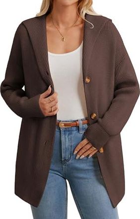 Grace Karin Cardigans longs pour femmes, d&eacute;contract&eacute;s, amples, boutonn&eacute;s, en tricot avec capuche, pour lext&eacute;rieur, marron, M