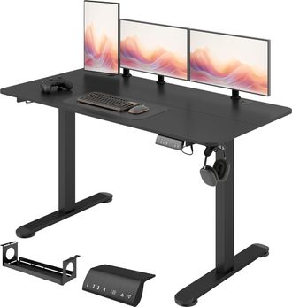 Vinsetto Höhenverstellbarer Schreibtisch 140 x 70 cm Elektrisch Computertisch mit 4 Memory-Voreinstellungen, Ergonomisch Steh-Sitz Tisch mit Haken, Anti-Kollis
