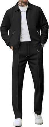 Generic Survêtement 2 pièces décontracté gaufré pour homme, Noir, 3XL