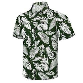 Generic Chemise hawa&iuml;enne &agrave; manches courtes pour homme - Sans plis - Boutonn&eacute;e - &Eacute;vacuation de lhumidit&eacute; - S&eacute;chage rapide - Imprim&eacute; d&eacute;contract&eacute; - Haut color&eacute; 