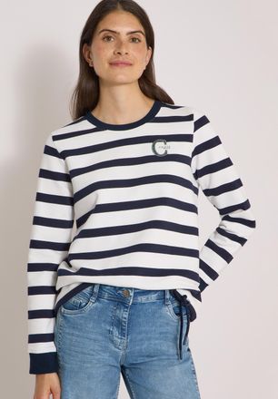Cecil Sweatshirt CECIL, Damen, Gr. XXL (46), wei&szlig; (urban dunkelblau), Web, 65% Baumwolle, 35% Polyester, gestreift, comfort fit, Rundhals, B&uuml;ndchen, Sweatsh