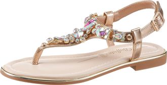 Buffalo Zehentrenner BUFFALO KIRA ICE, Damen, Gr. 38, rosegoldfarben, Lederimitat, Glitzer, metallic, Schuhe Zehentrenner, Riemchensandale, Sommerschuh, Urlau