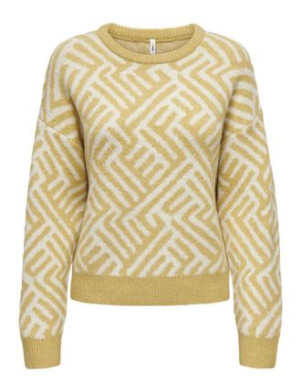 Only Damen ONLTARA Life LS JQ O-Neck KNT Pullover, Fall Leaf/Pattern:Clound Dancer, Small